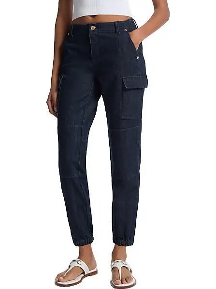 Michael Kors Washed Stretch Denim Cargo Jeans - Blue