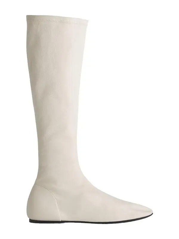 Co Stretch Leather Knee-high Bootie - Ivory