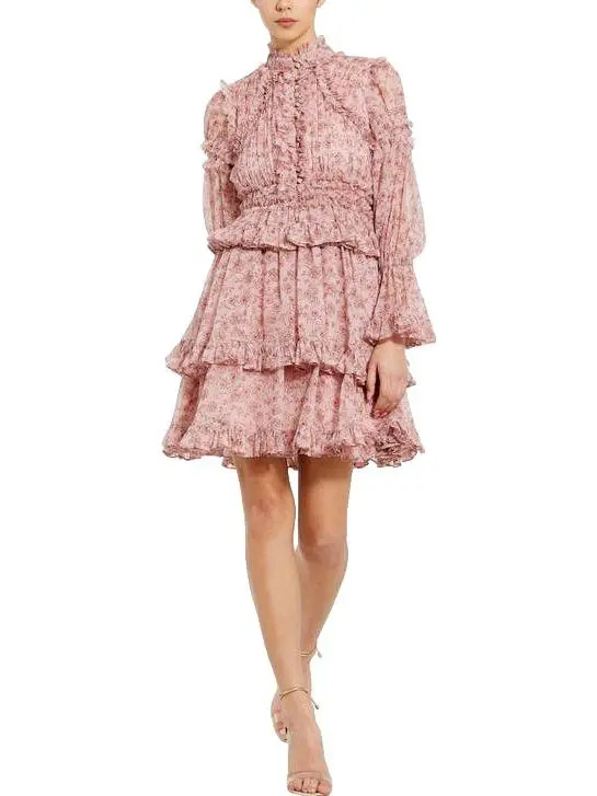 Mac Duggal Floral Chiffon Ruffle Mini Dress - Cinnamon