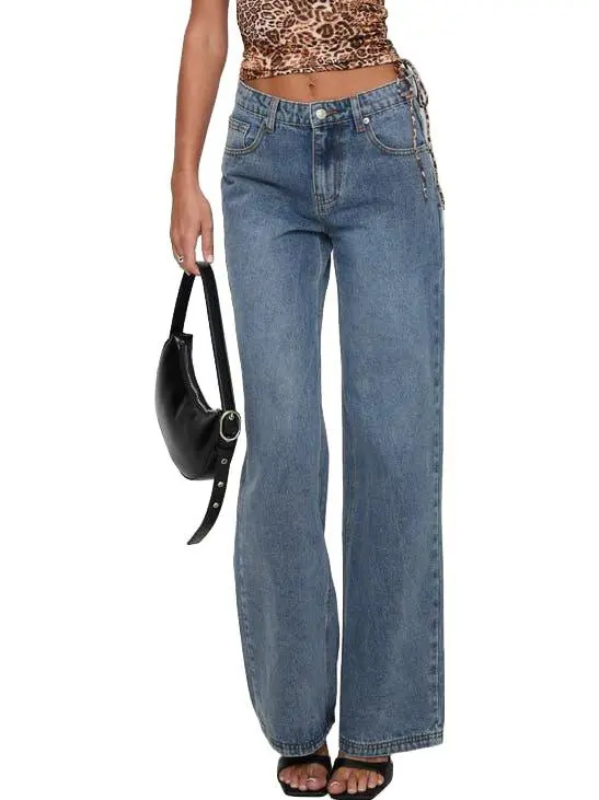 Princess Polly Everlong Wide Leg Jeans - Mid Blue Wash