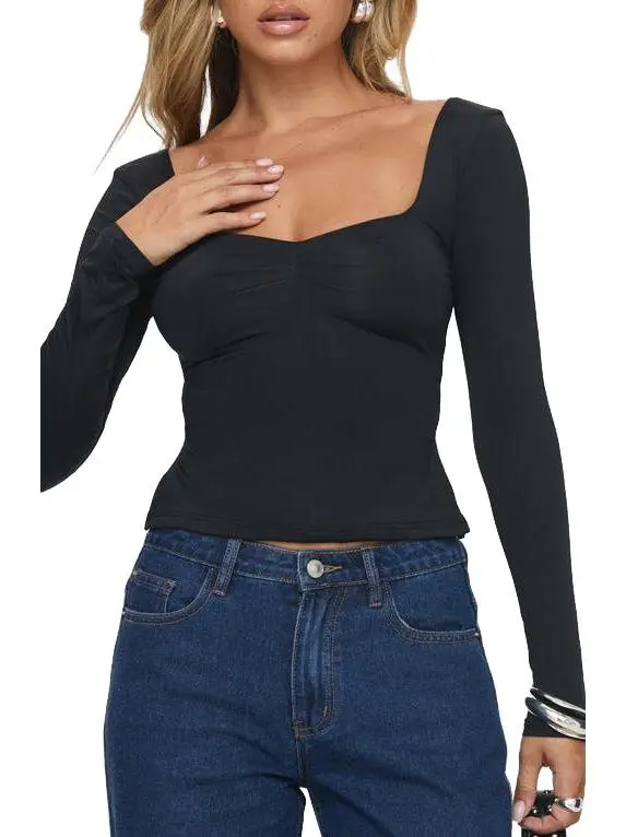 Princess Polly Rehna Side Slit Long Sleeve Top - Black