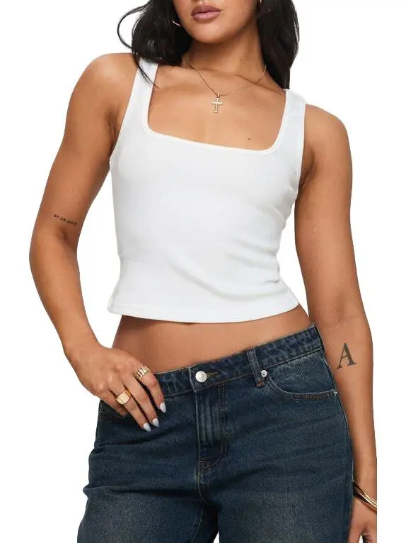 Princess Polly Baseline Square Neck Rib Tank - White
