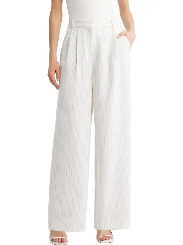 OPEN EDIT Icon Trousers - Ivory - Grey Celeste Pinstripe