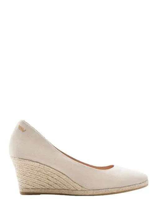 VISCATA Roses U-cut Canvas Espadrille Wedges - Beige