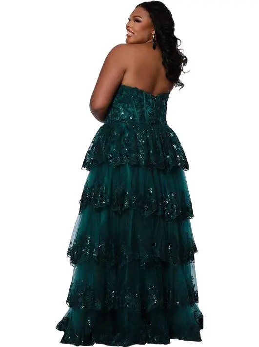 SYDNEY'S CLOSET Sweetheart Neckline Tiered A-line Gown - Forest