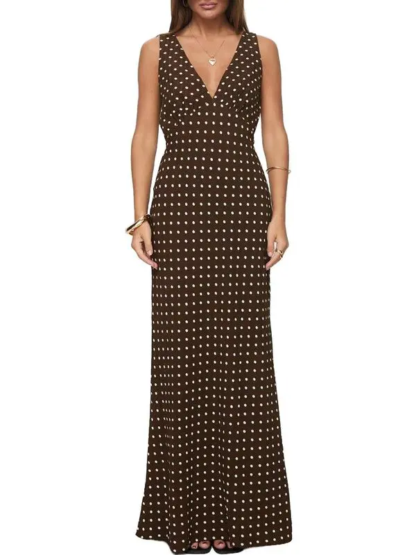 Princess Polly Nellie Polka Dot Maxi Dress - Brown Polka Dot
