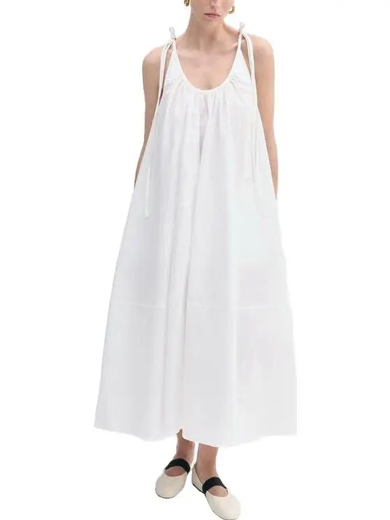 Co Gathered Halter Cotton Poplin Dress - White
