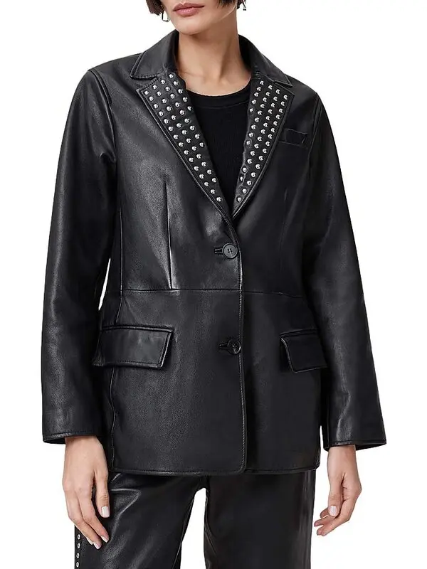 ALLSAINTS Corinna Leather Studded Blazer - Black
