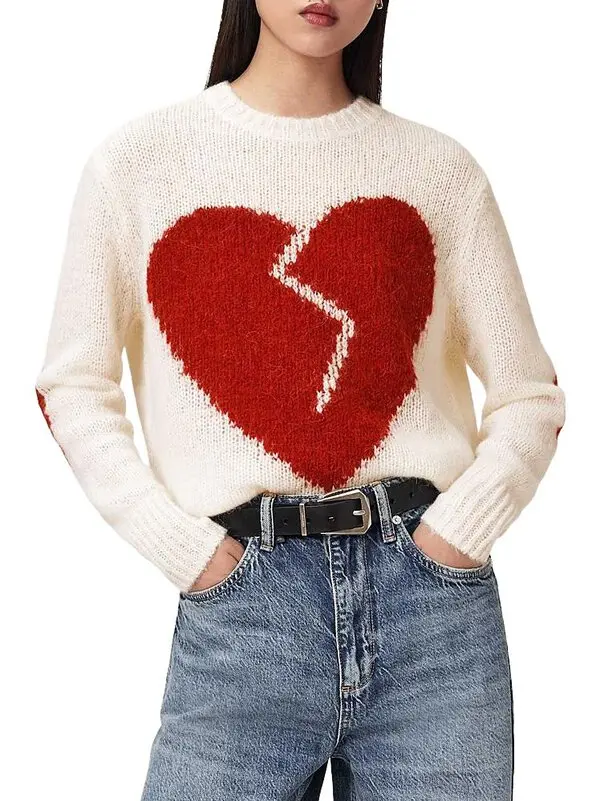 ALLSAINTS Luvheart Crewneck Sweater - Ecru White/red