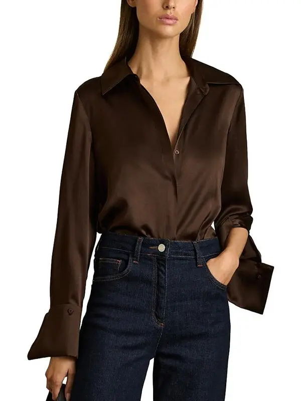 REISS Hailey Silk Shirt - Chocolate
