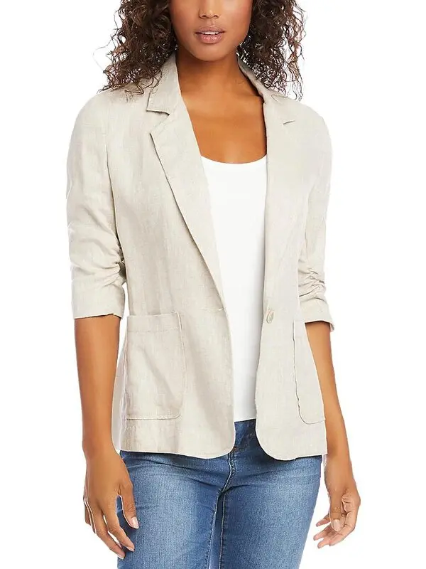 Karen Kane Ruched Sleeve Linen Jacket - Oat