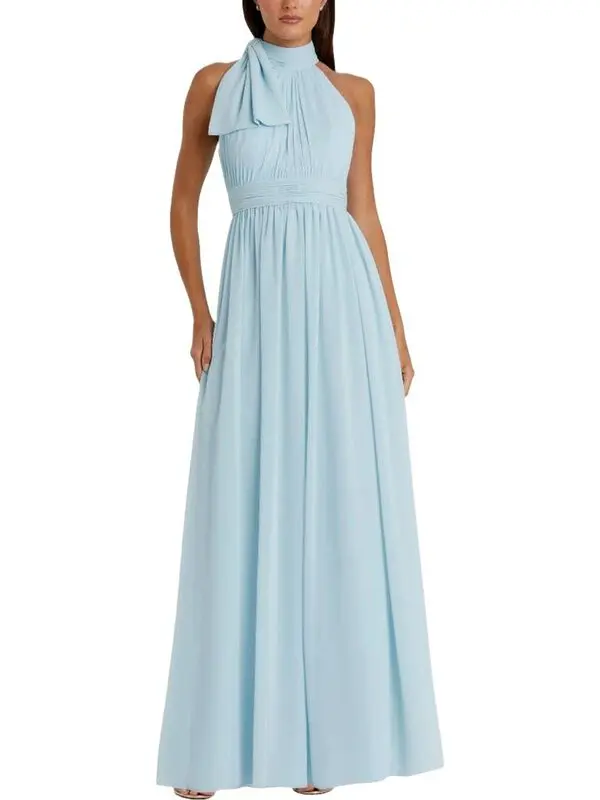 Mac Duggal Chiffon Halter Neck Evening Gown - Powder Blue