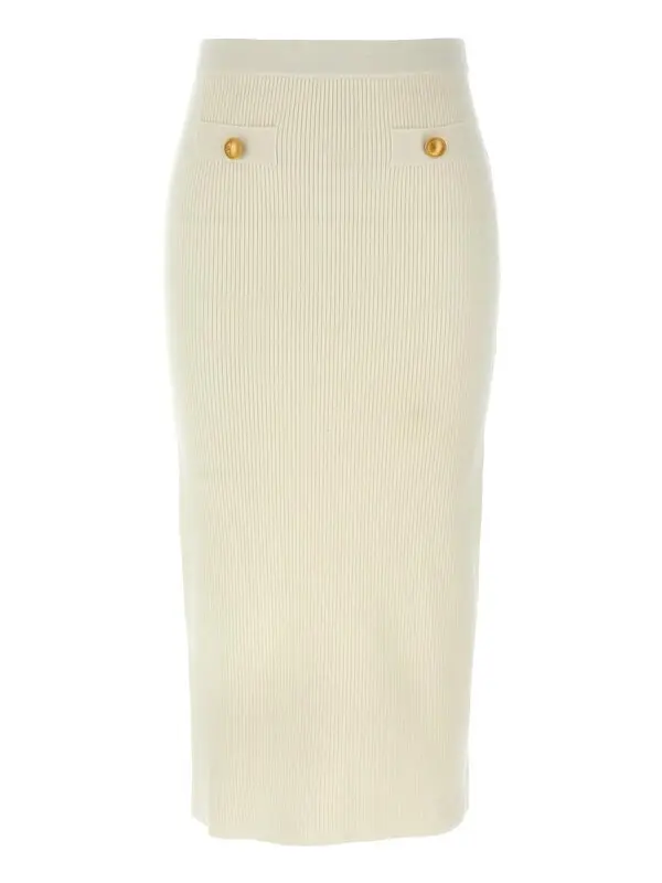 Alessandra Rich Ribbed Midi Skirt - White