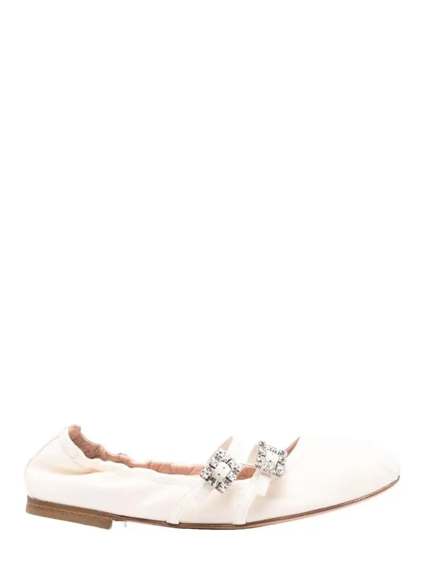 ROGER VIVIER Mini Strap Strass Leather Ballet Flats - White