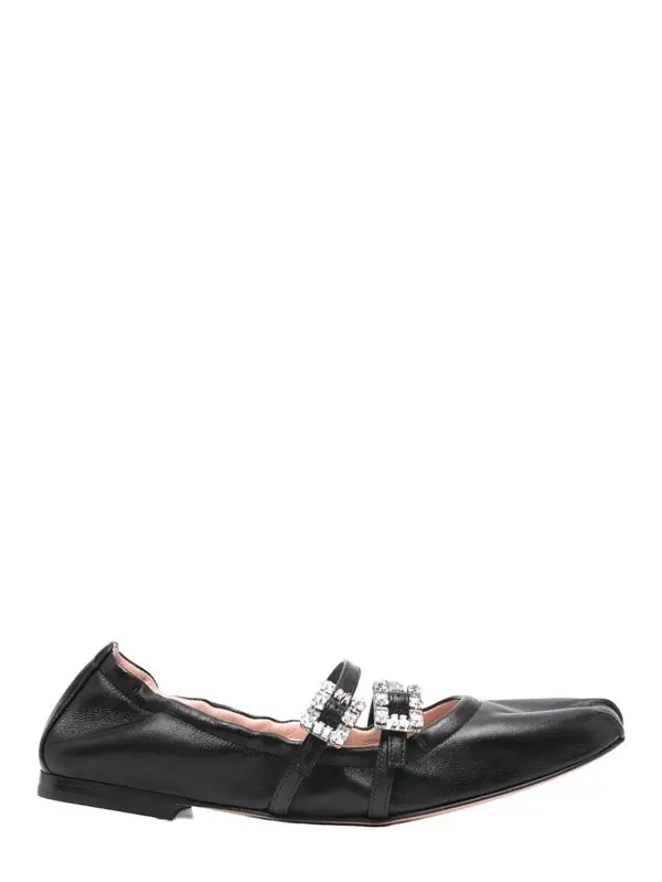 ROGER VIVIER Mini Strap Strass Leather Ballet Flats - Black