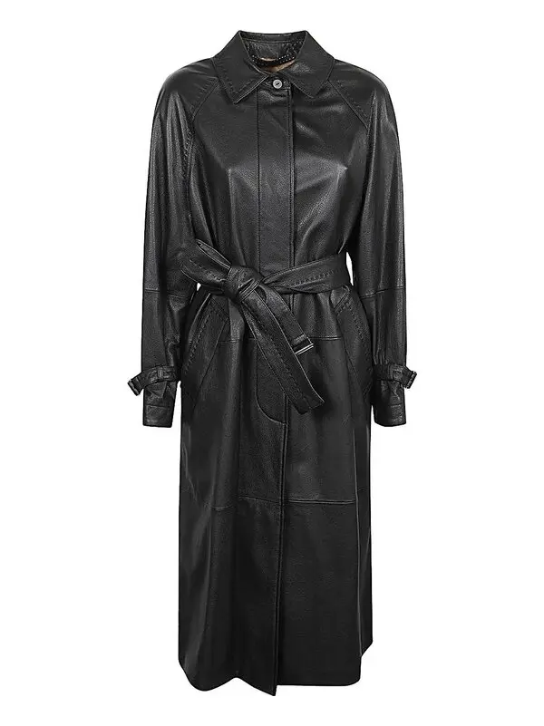 Max Mara Leather Trench Coat - Black