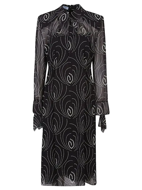 Prada Printed Silk Blend Midi Dress - Black