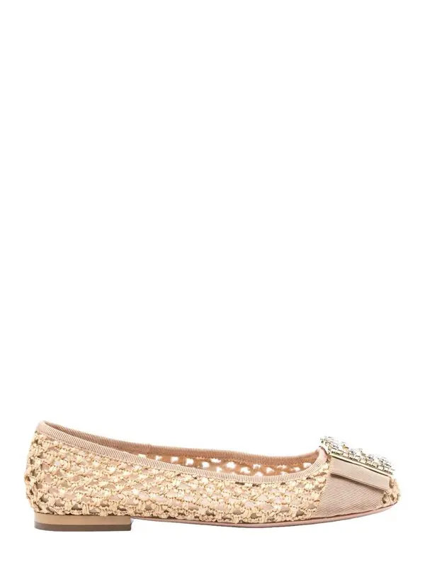 ROGER VIVIER Très Vivier Raffia Ballet Flats - Beige