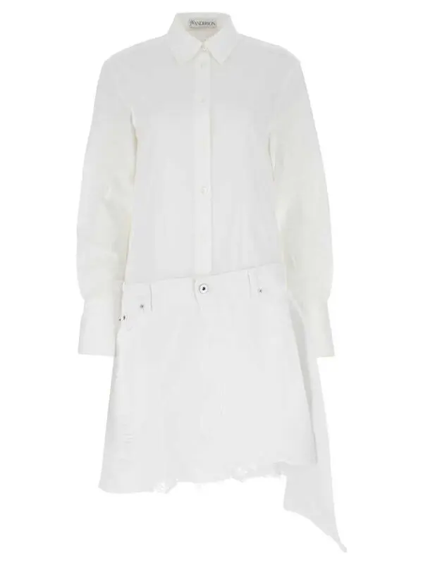 JW Anderson Poplin And Denim Dress - White