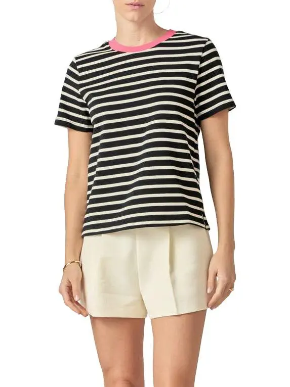 English Factory Contrast Crewneck Striped T-shirt - Black/ Pink