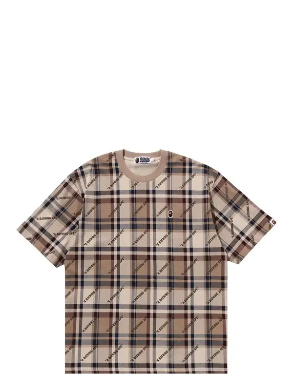 A BATHING APE Logo Check Pattern Tee - Tan