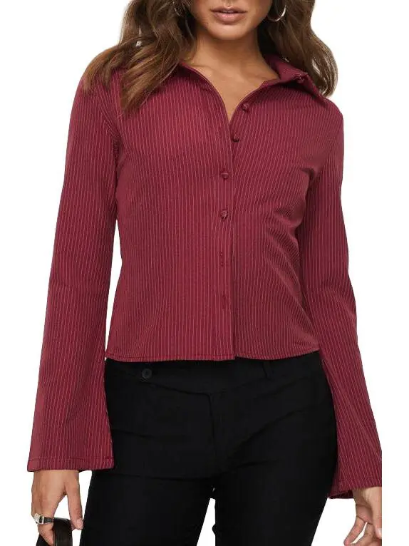 Princess Polly Anni Pinstripe Button-up Shirt - Red