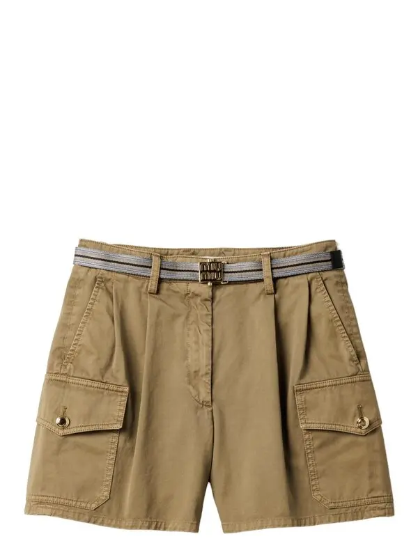 Miu Miu Garment-dyed Cotton Satin Shorts - Olive Green