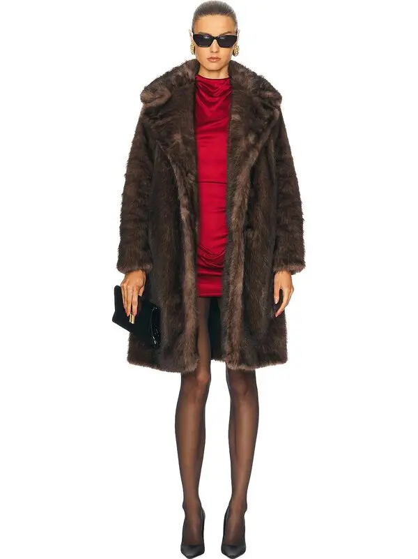 Nour Hammour Evita Faux Fur Coat - Brunette
