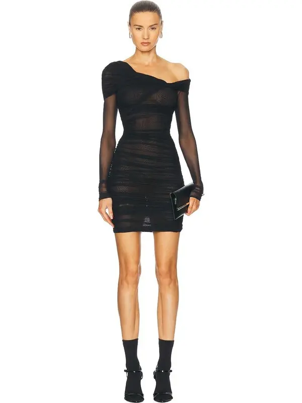 MUGLER One Shoulder Mini Dress - Black
