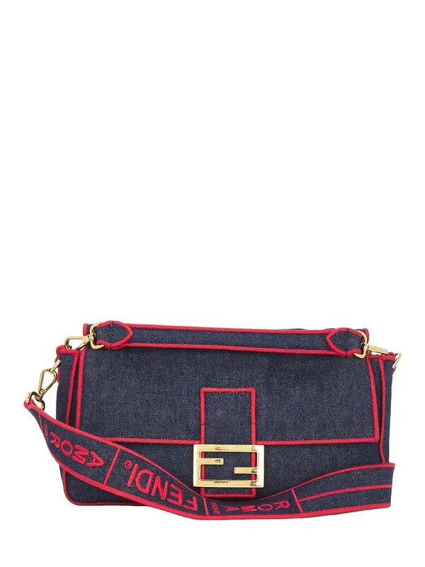 Fendi Denim Baguette Nm Shoulder Bag - Blue