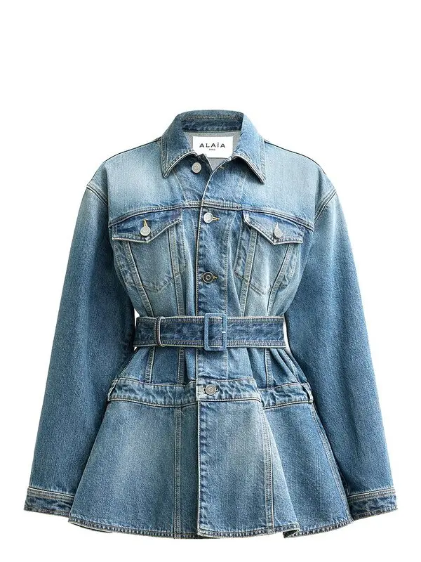 Alaïa Peplum Denim Jacket - Blue Vintage