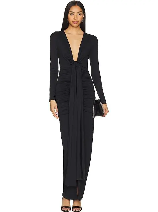 Susana Monaco Tie Gathered Long Sleeve Dress - Black