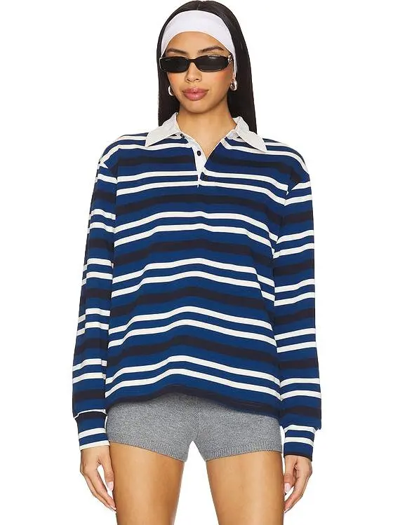 Superdown Sashia Polo Top - Blue Stripe