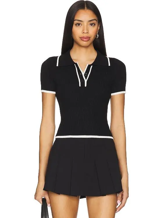 ALL THE WAYS Katrina Knit Polo Top - Black