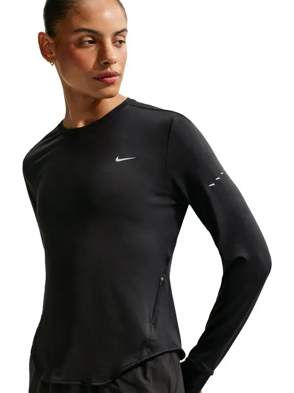 Nike Swift Dri-fit Uv Long-sleeve Crew-neck Running Top - Black