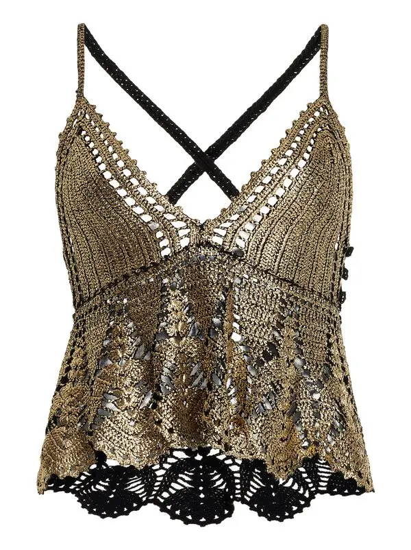 Ulla Johnson Delfina Metallic Crochet Tank Top - Gold