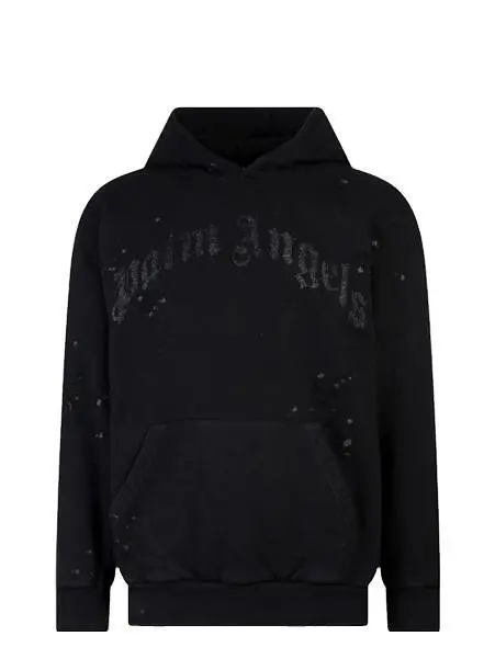 Palm Angels Glittered Logo Hoodie - Black
