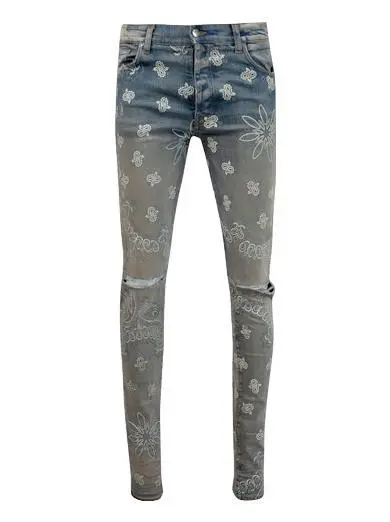 Amiri Flocked Paisley Bandana Jeans - Indigo Blue