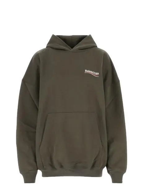Balenciaga Campaign Logo Embroidered Oversized Hoodie - Military Green