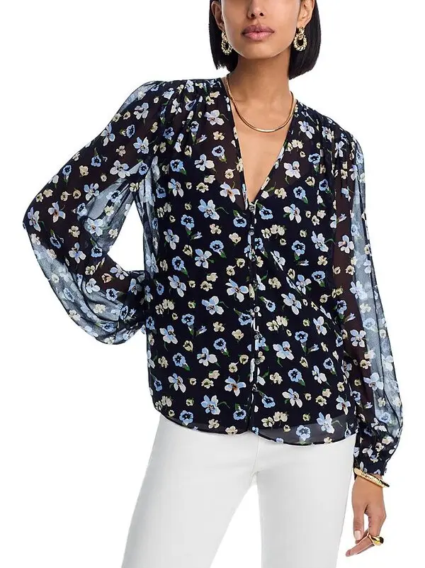 Veronica Beard Alec Floral Blouse - Navy Multi