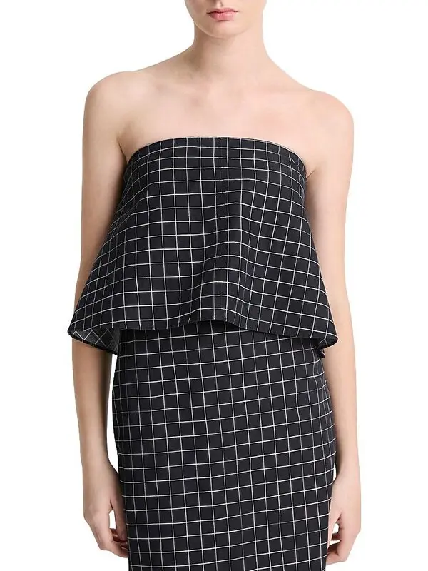 Vince Trellis Plaid Strapless Top - Black/cream