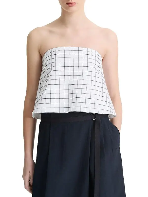 Vince Trellis Plaid Strapless Top - Off White