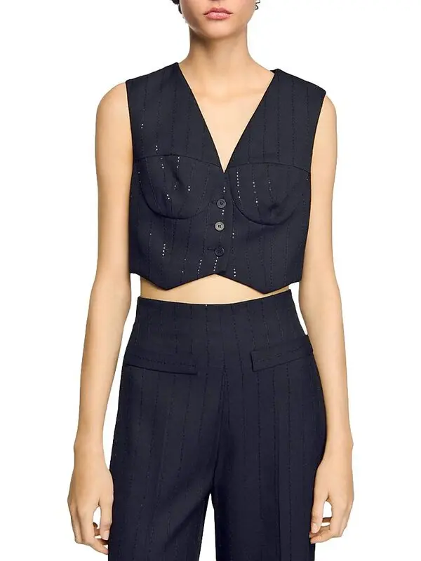 Sandro Cropped Sequin Jacket - Black