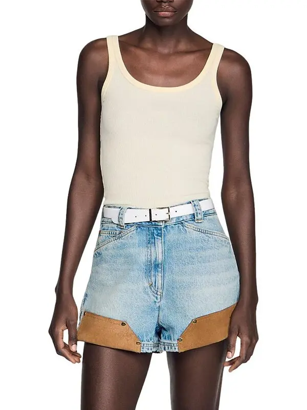 Sandro Ribbed Vest Top - Light Yellow
