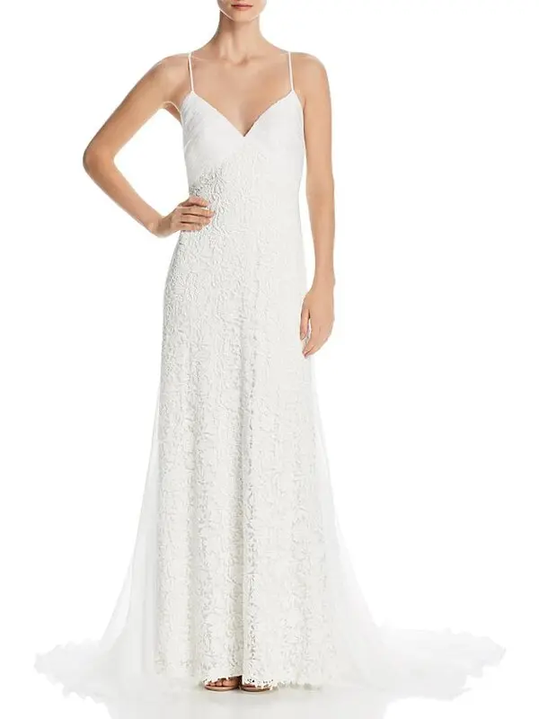 Tadashi Shoji Miramar Cross Back Lace Gown - Ivory