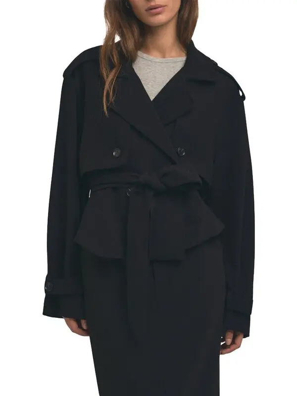 FAVORITE DAUGHTER The Charles Crop Trench Coat - Black
