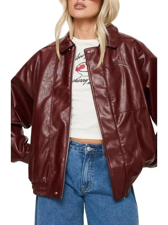 Princess Polly Devija Faux Leather Jacket - Burgundy