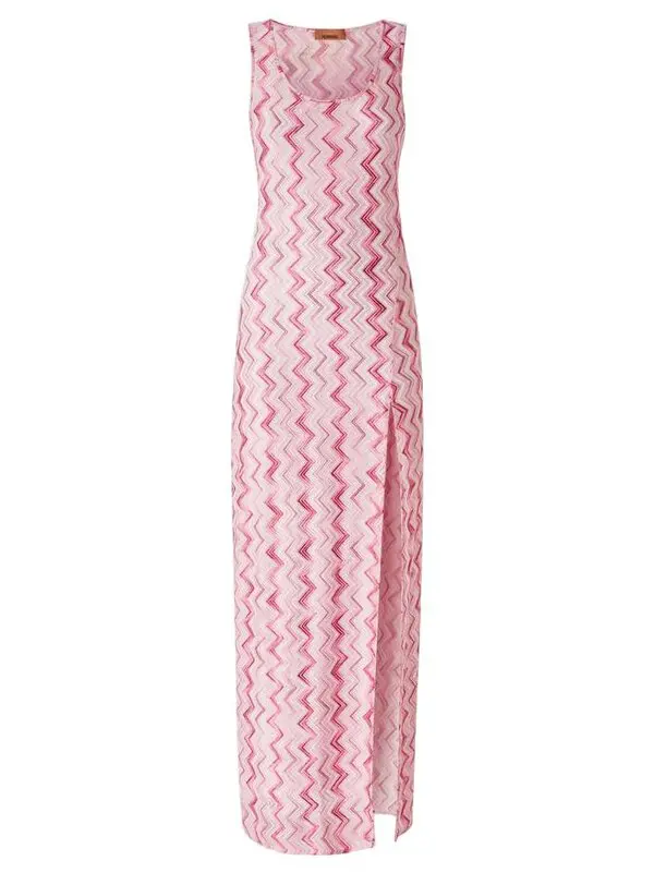 Missoni Long Cover-up Dress In Slub Zigzag Viscose Blend - White &  Pink