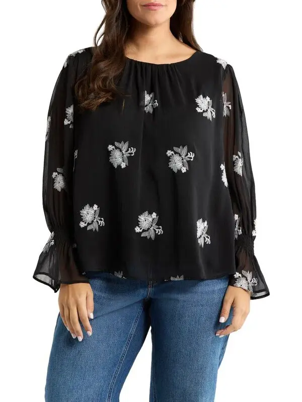 CECE DUPRAZ Smocked Cuff Top - Rich Black