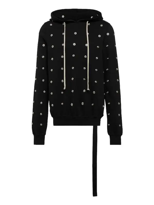 Rick Owens Granbury Studded Cotton Jersey Hoodie - Black